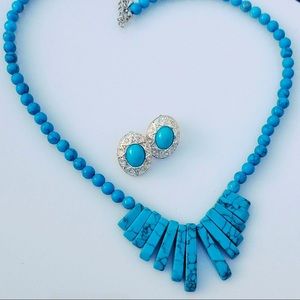 Vintage | Jewelry | Vintage Turquoise Gemstone Necklace Earrings Set ...